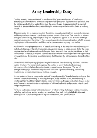 Army Leadership Essay | PDF