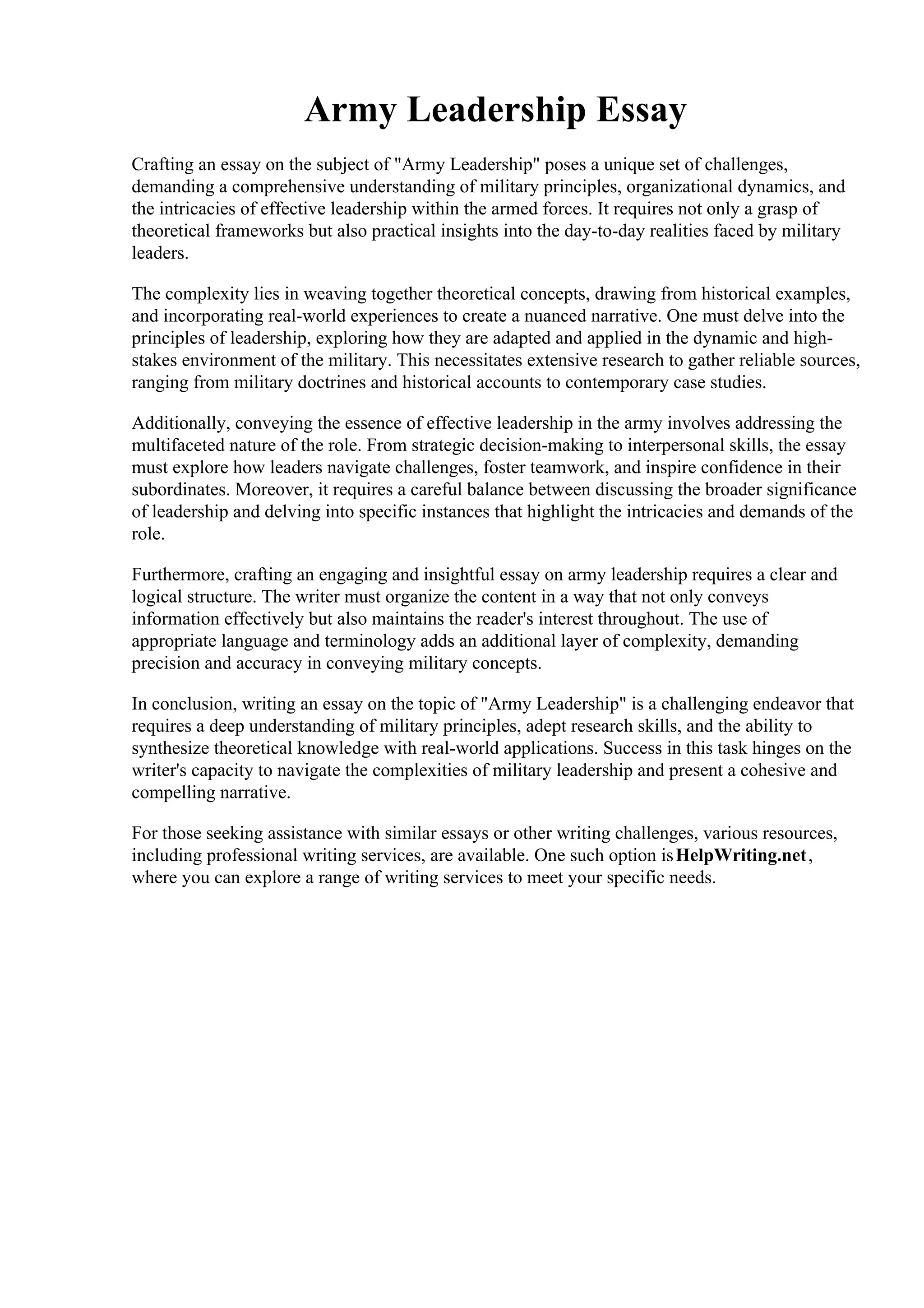 Army Leadership Essay. Levels Of Leadership Essay Army | PDF Army Leadership Essay. Levels Of Leadership Essay Army | PDF