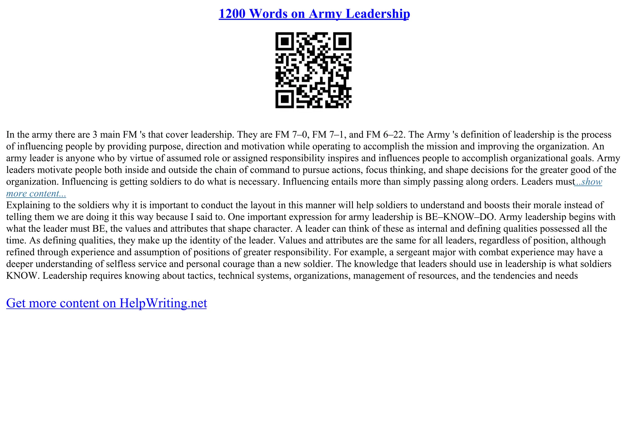 Army Leadership Levels | PDF