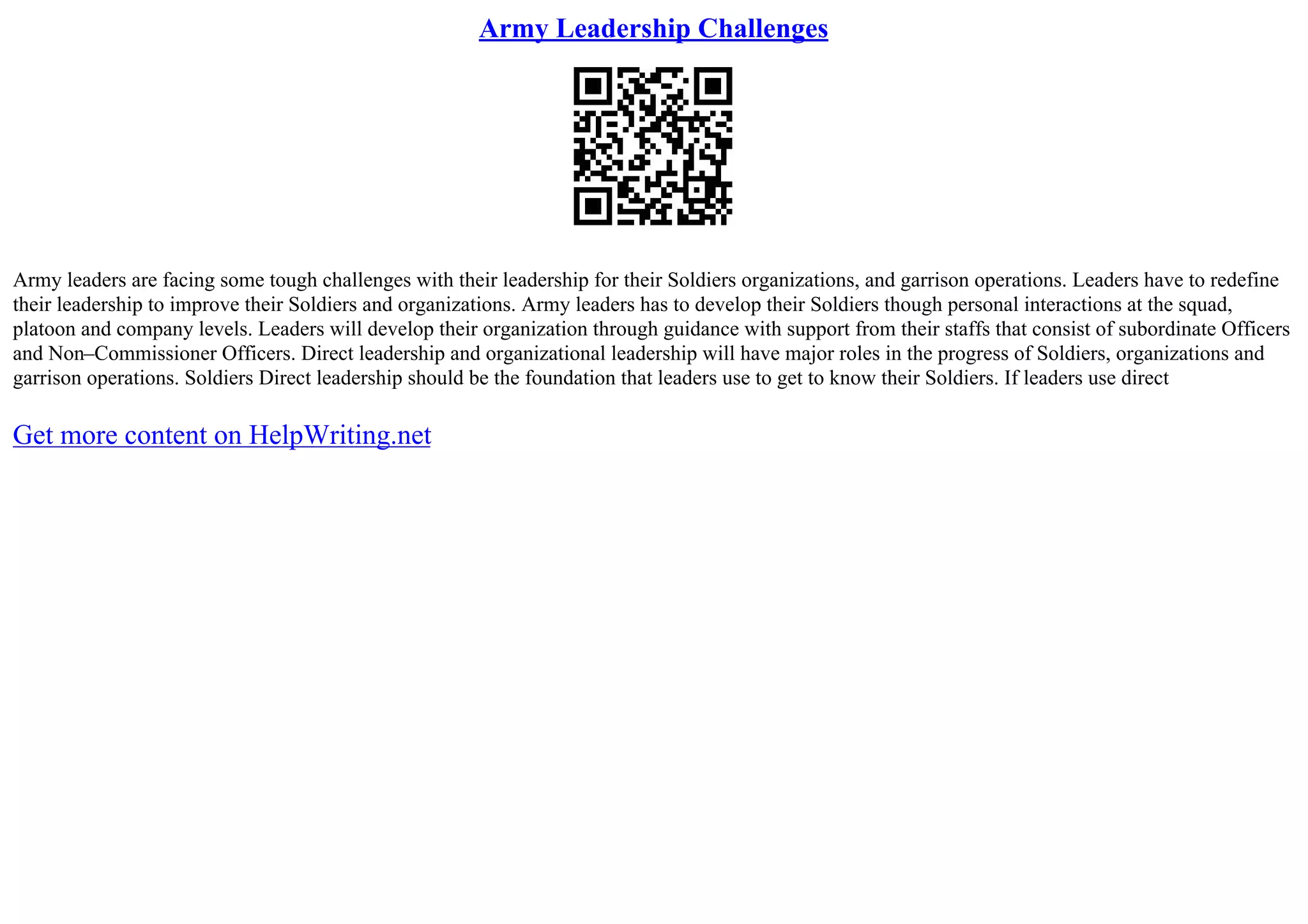 Army Leadership Levels | PDF