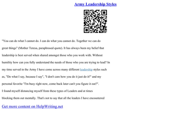 Army Leadership Styles | PDF | Executive Leadership & Management | Business