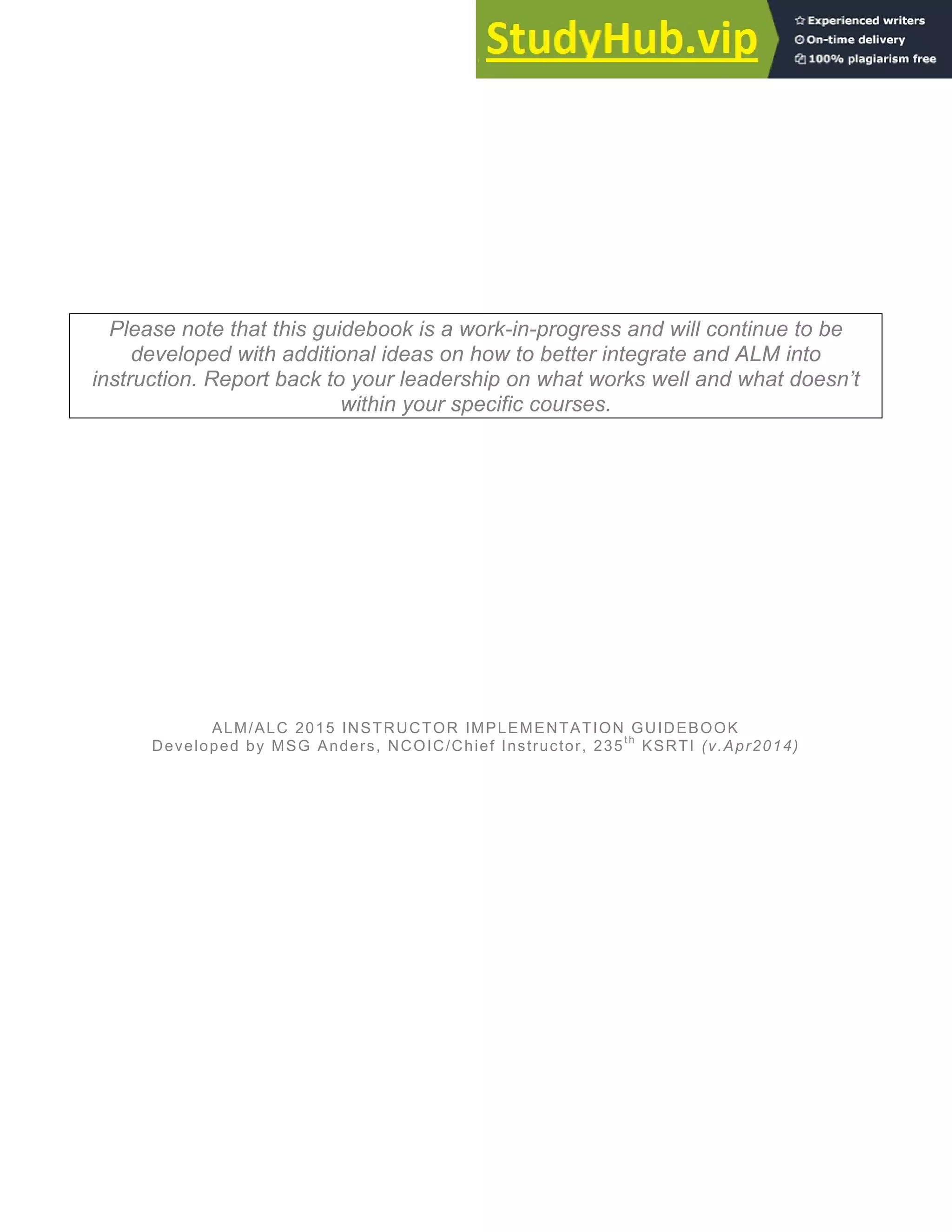 Army Learning Model Army Learning Concept 2015 Instructor ...