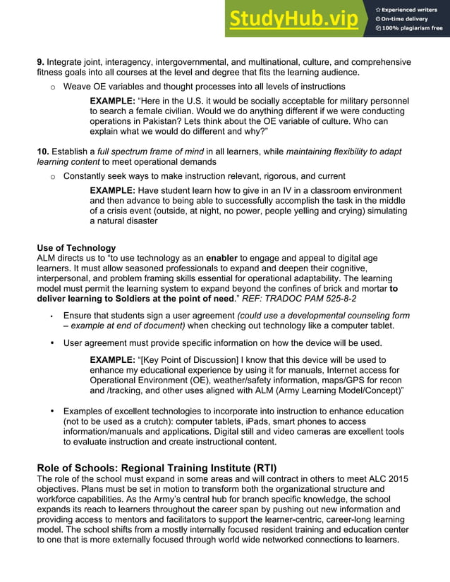 Army Learning Model Army Learning Concept 2015 Instructor Implementation Guidebook | PDF