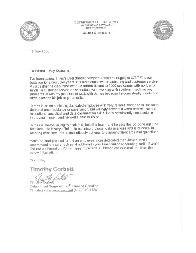 Army Recommendation Letter | PDF