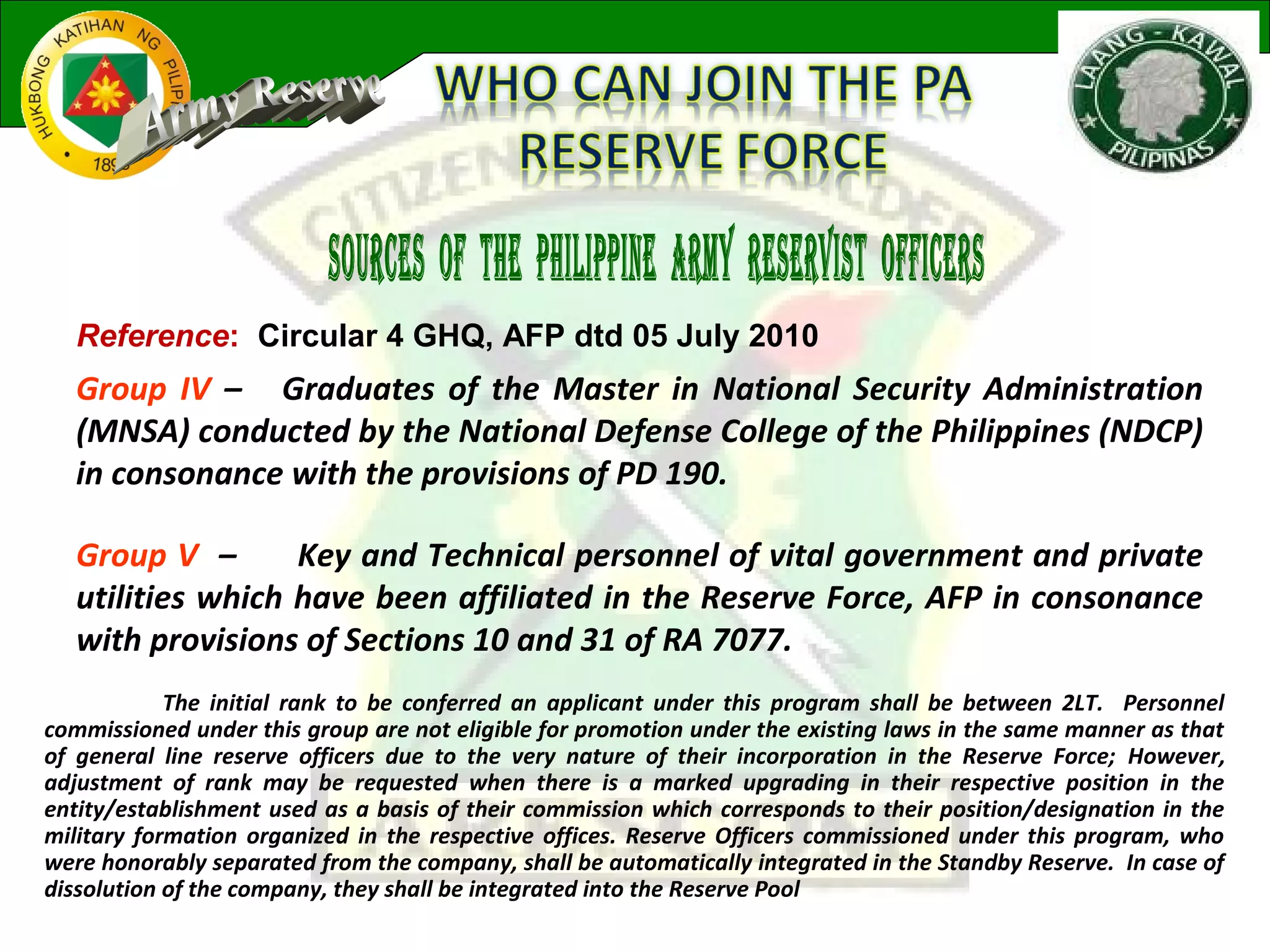 Army Reserve Force | PPT