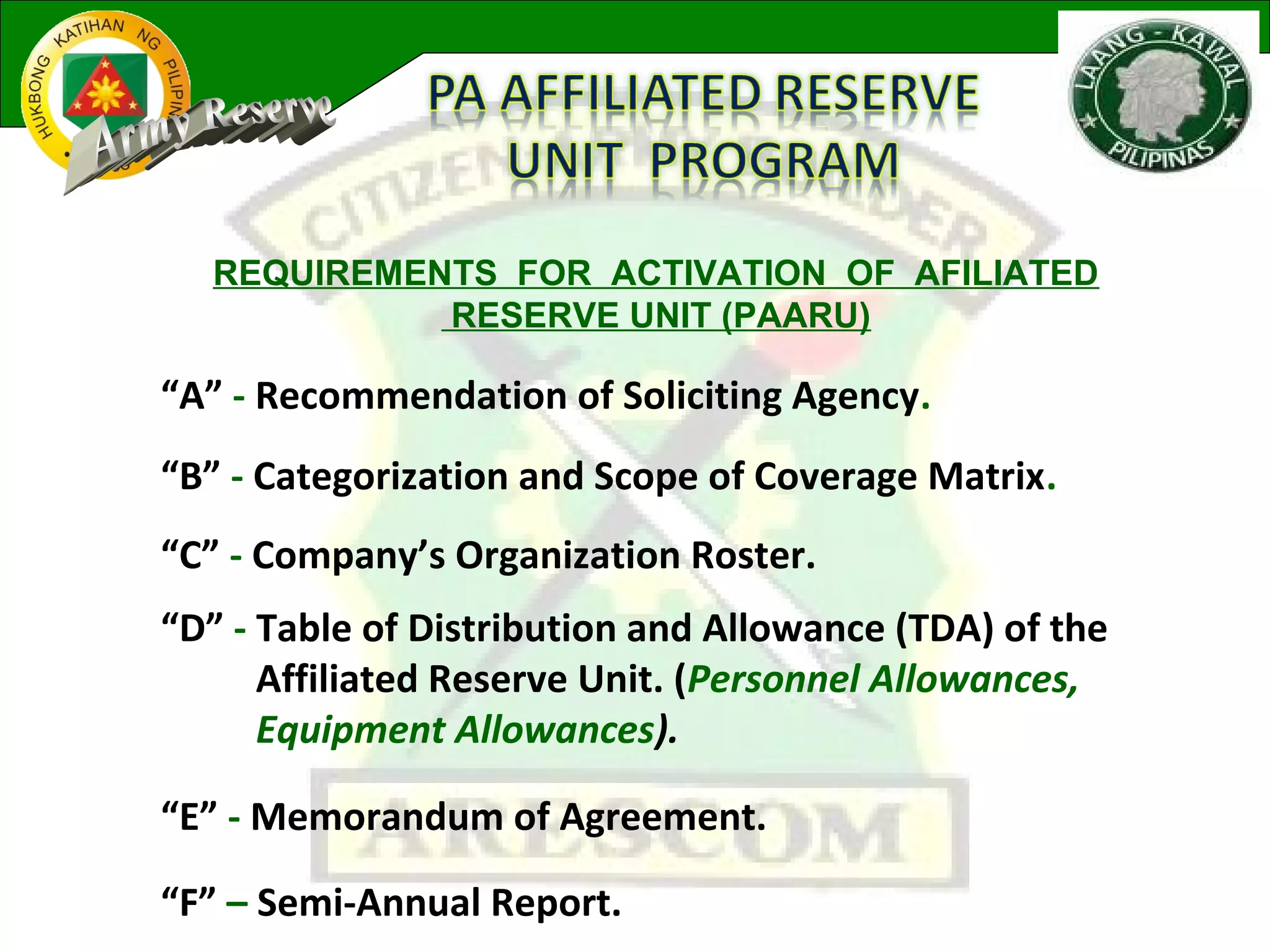 Army Reserve Force | PPT