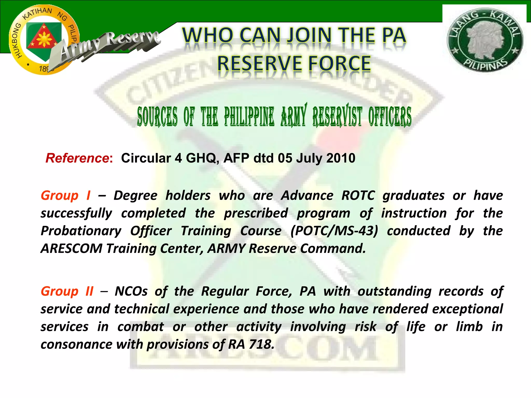 Army Reserve Force | PPT