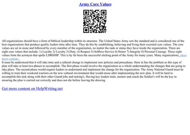 Army Values Essay | PPT