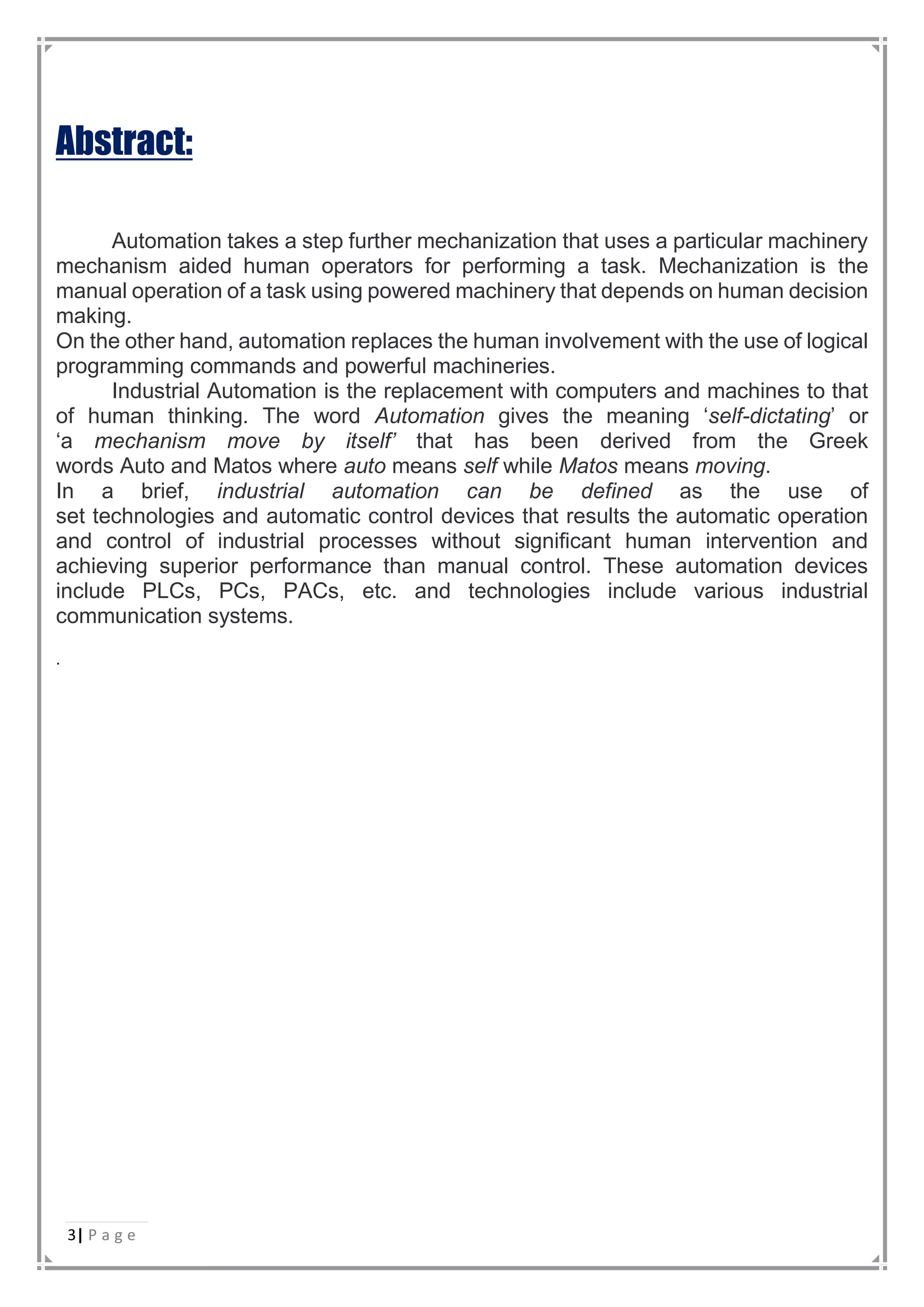 REPORT ON INDUSTRIAL AUTOMATION | PDF