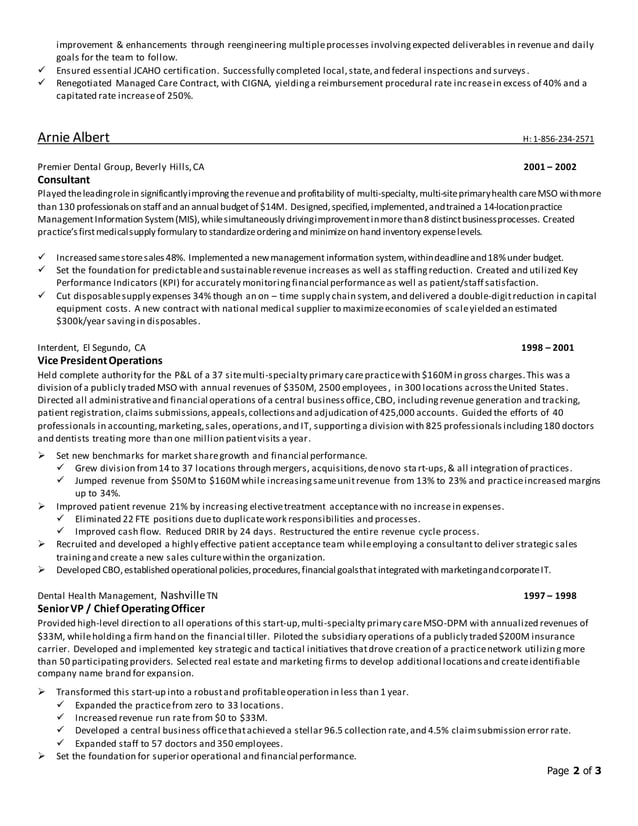 Arnie albert sr. healthcare leader resume 05. 2012 | DOC | Healthcare ...