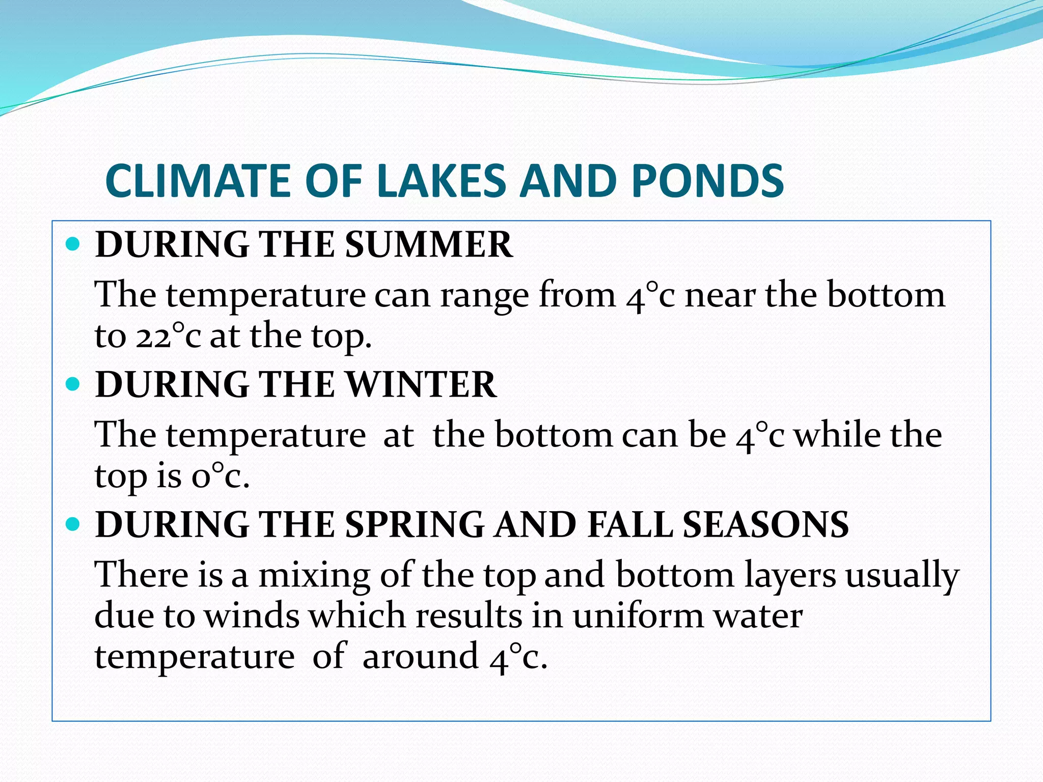 STRATIFICATION OF FRESHWATER ECOSYSTEMSTRATIFICATION OF FRESHWATER ...