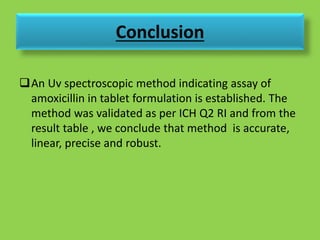 UV Spectroscopic Assay Method Development and Validation of Amoxicillin in Tablet Formulation in ...