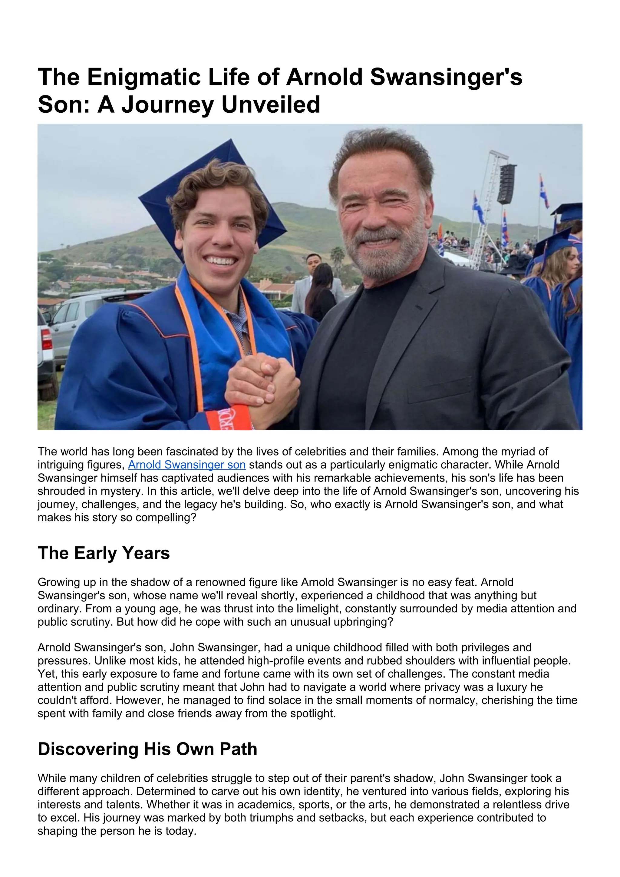 The Enigmatic Life of Arnold Swansinger's Son: A Journey Unveiled | DOCX