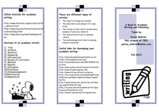 Academic Writing and Publishing for the Graduate Students of TEFL | PPT