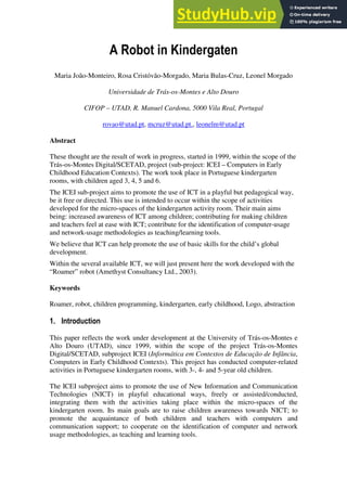 A Robot In Kindergarten | PDF