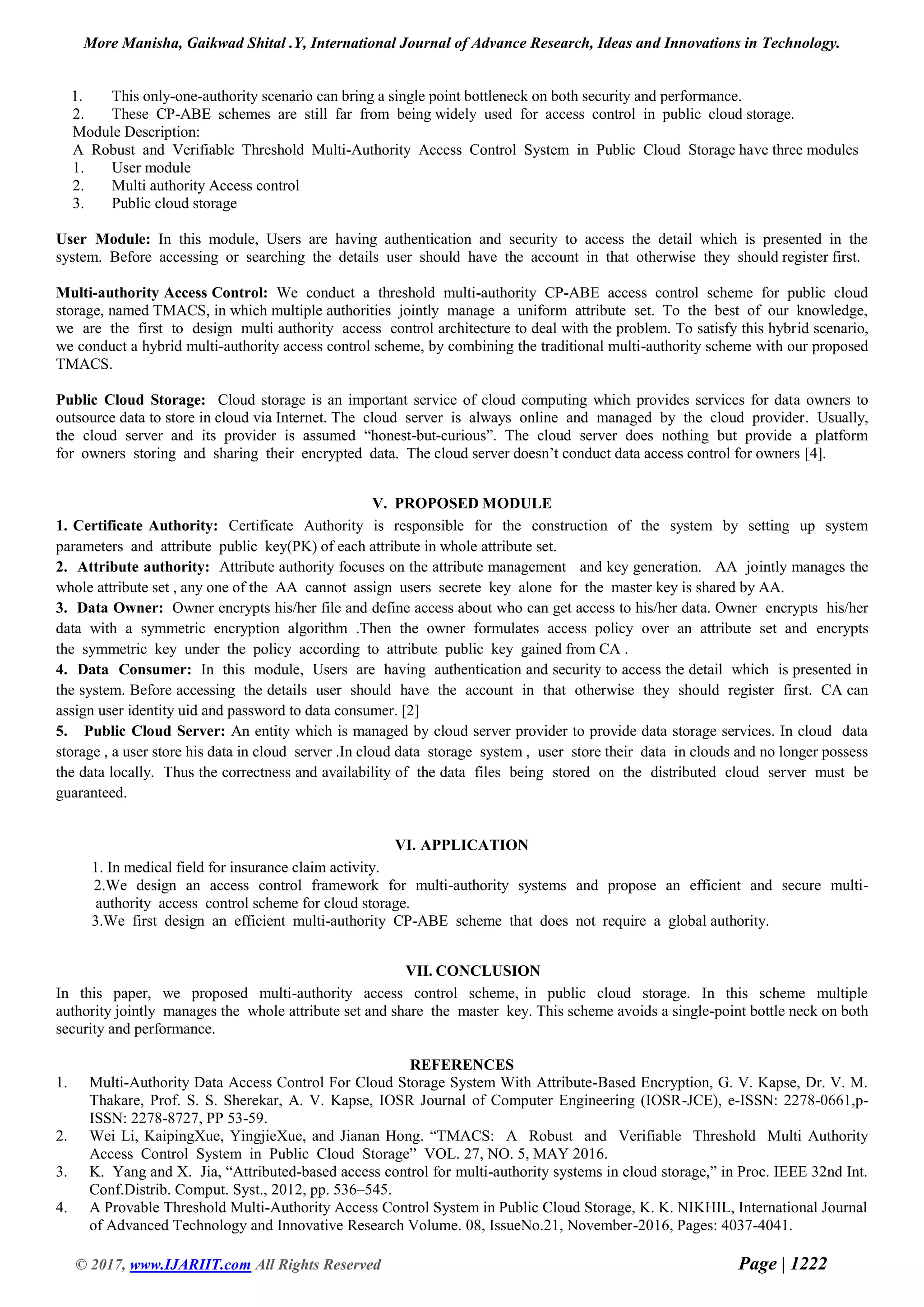 A robust and verifiable threshold multi authority access control system ...