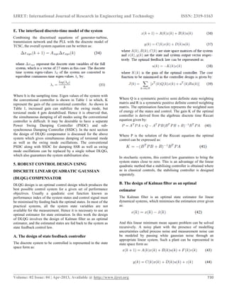 A robust dlqg controller for damping of sub synchronous oscillations in a series compensated ...