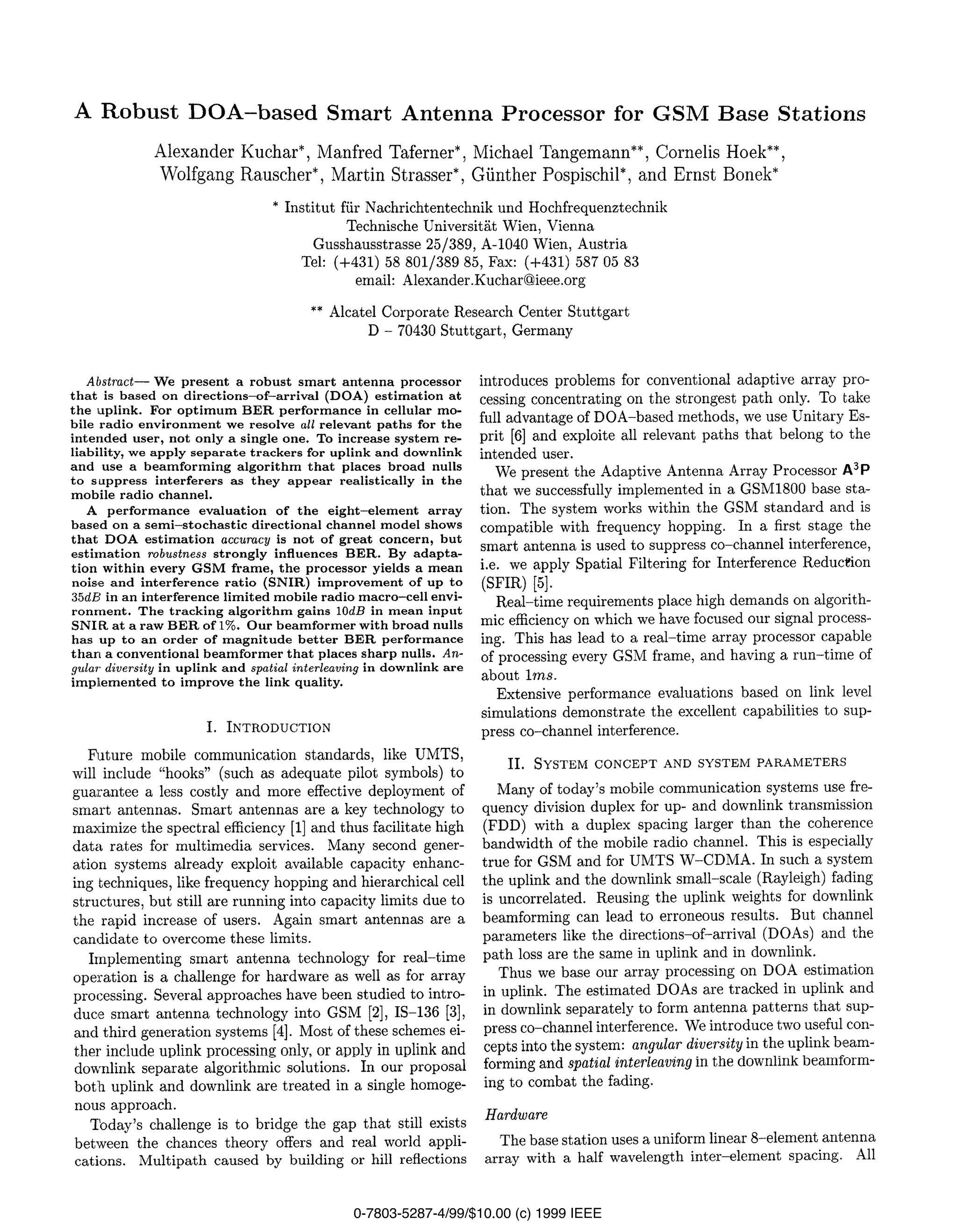 A robust doa–based smart antenna processor for gsm base stations | PDF