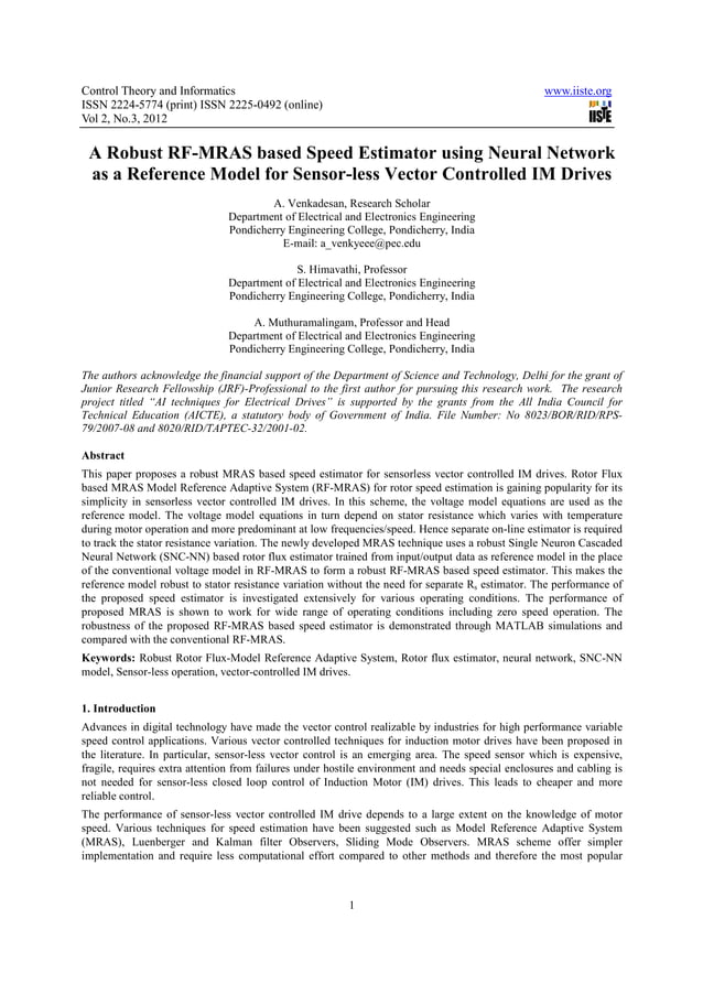 A Robust Rf Mras Based Speed Estimator Using Neural Network As A