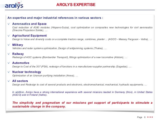 Arolys | The key of your competitiveness / Value Analysis and Design