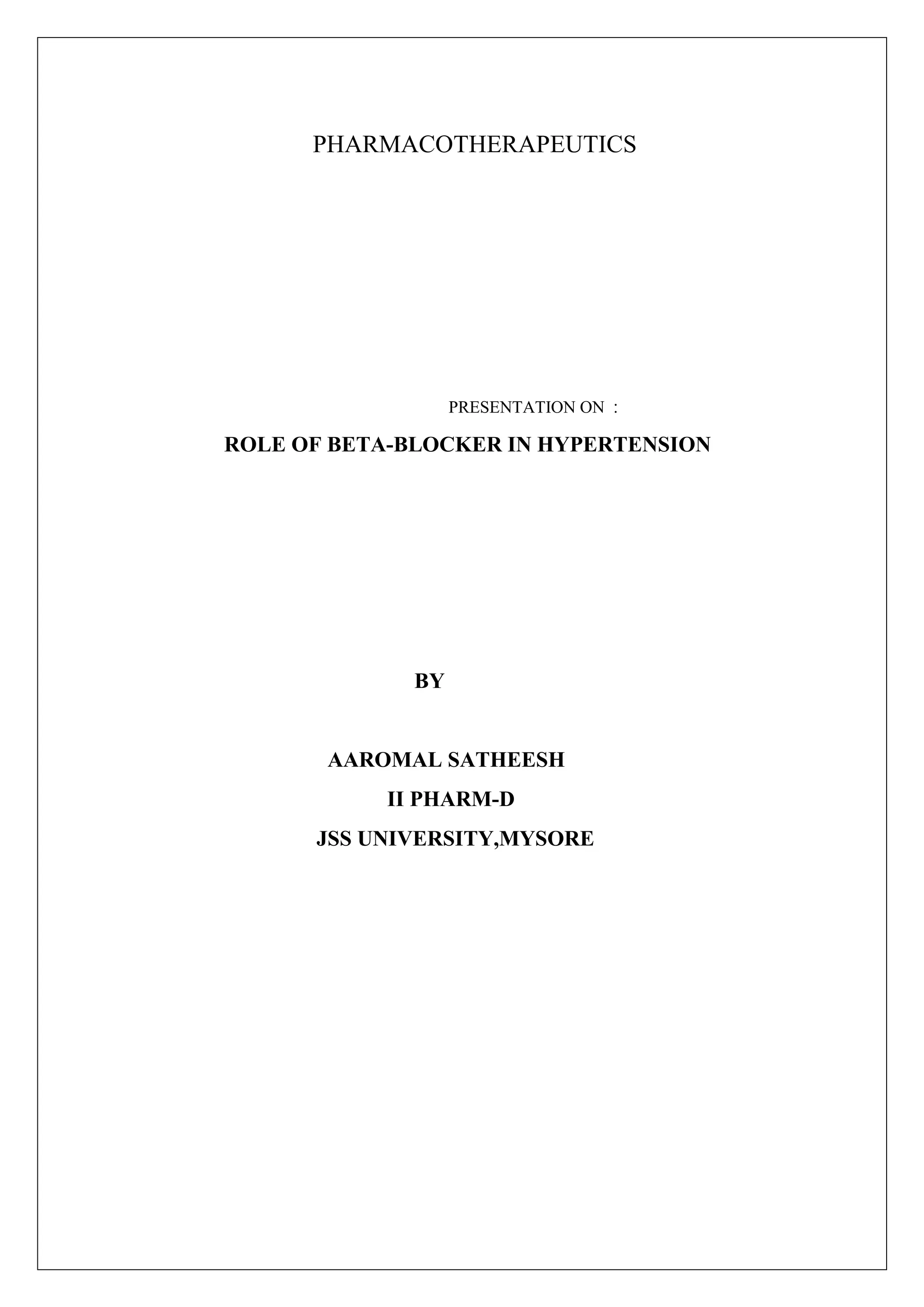 Role Of Beta Blocker In Hypertension With Trials Pdf