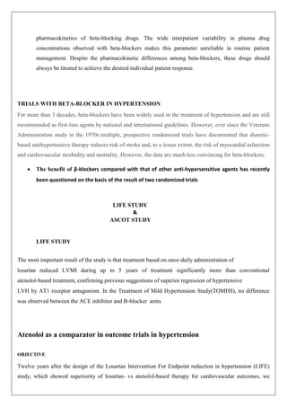 ROLE OF BETA-BLOCKER IN HYPERTENSION ( WITH TRIALS ) | PDF