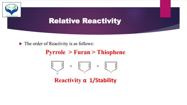 Relative Aromaticity & Reactivity of Pyrrole, Furan & Thiophene | PDF