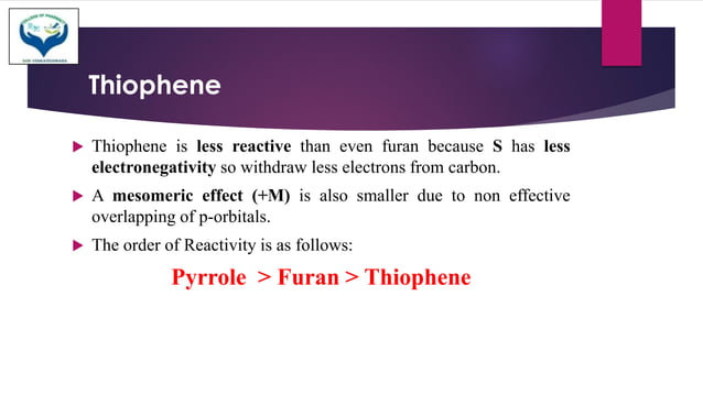 Relative Aromaticity & Reactivity of Pyrrole, Furan & Thiophene | PDF