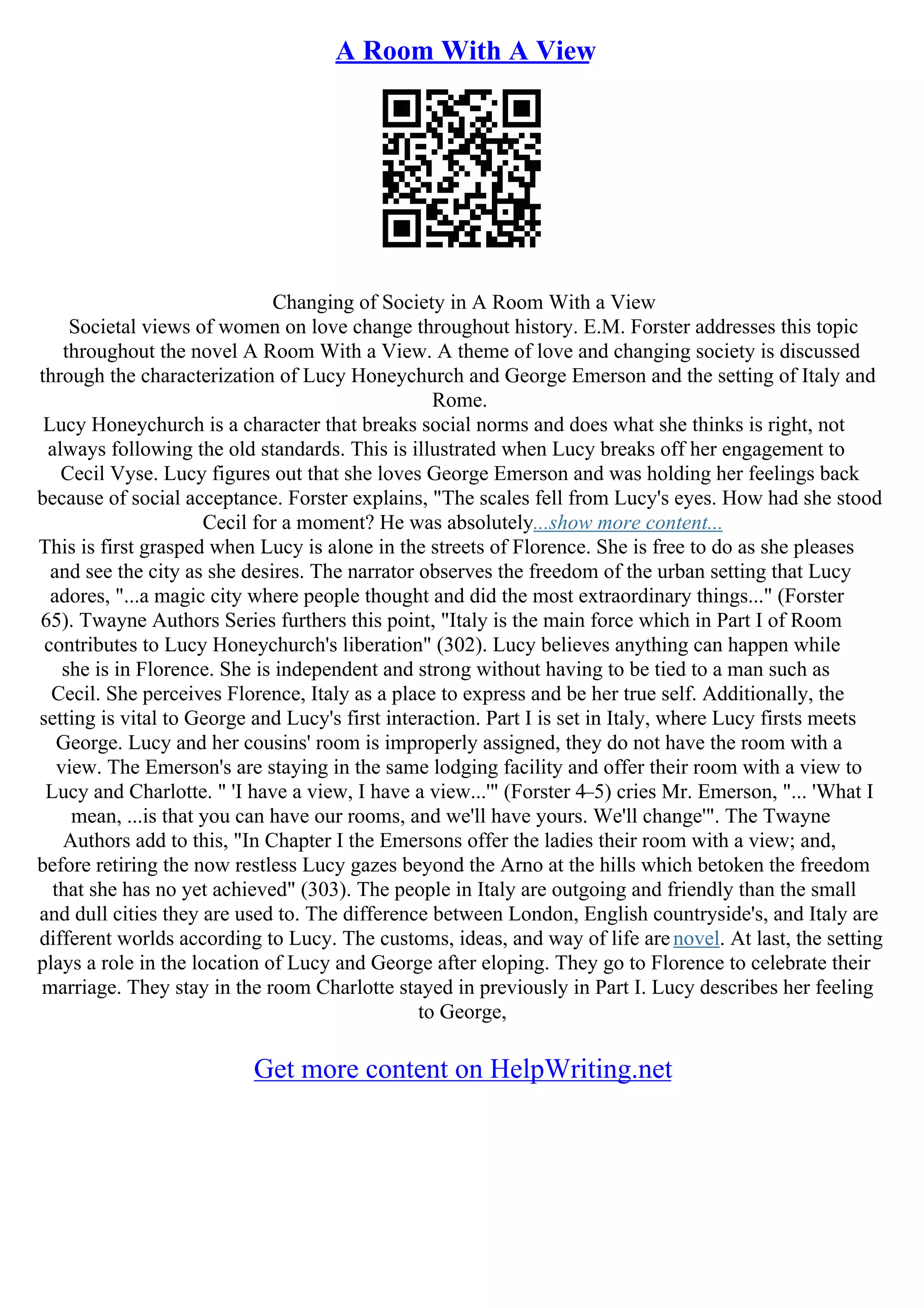 A Room With A View Essay | PDF