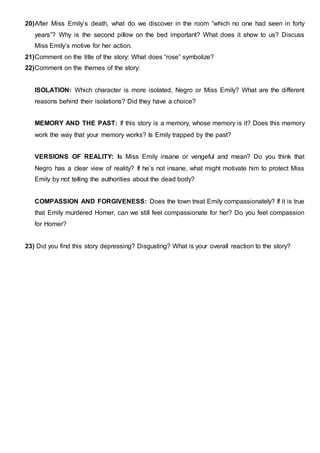 A rose for Emily - William Faulkner (Questions with answers) | DOCX