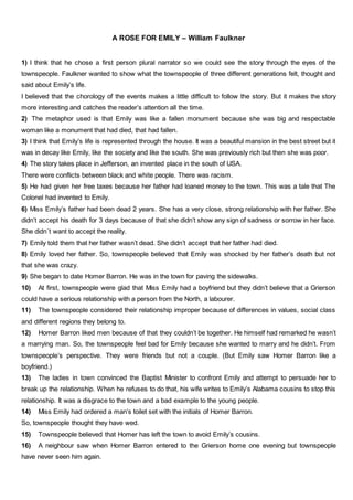 A rose for Emily - William Faulkner (Questions with answers) | DOCX