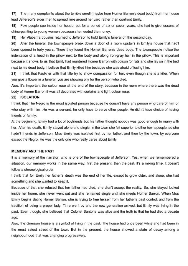 A rose for Emily - William Faulkner (Questions with answers) | DOCX