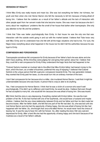 A rose for Emily - William Faulkner (Questions with answers) | DOCX