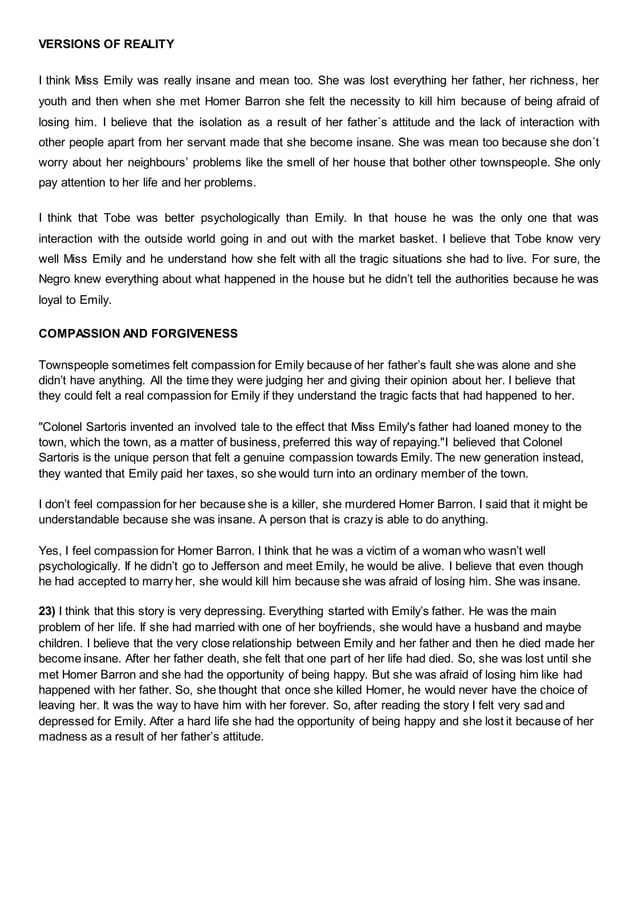 A rose for Emily - William Faulkner (Questions with answers) | DOCX