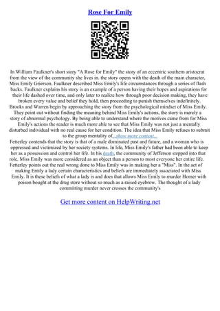 A Rose For Emily Critical Essay | PDF | Bereavement | Family and ...