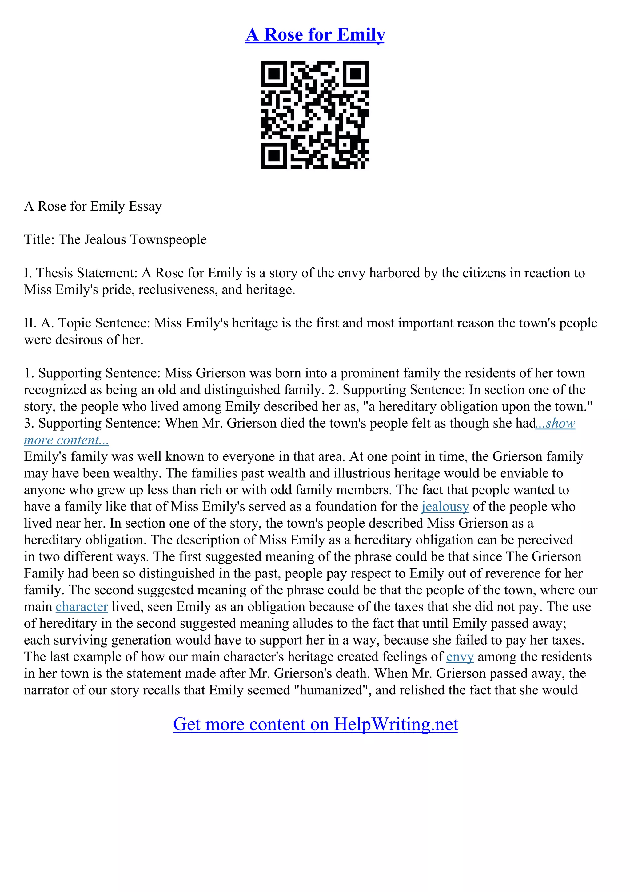 A Rose For Emily Essays | PDF