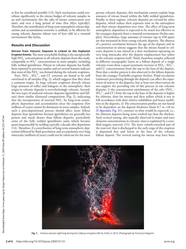 Geological evidence of extensive N-fixation by volcanic lightning ...