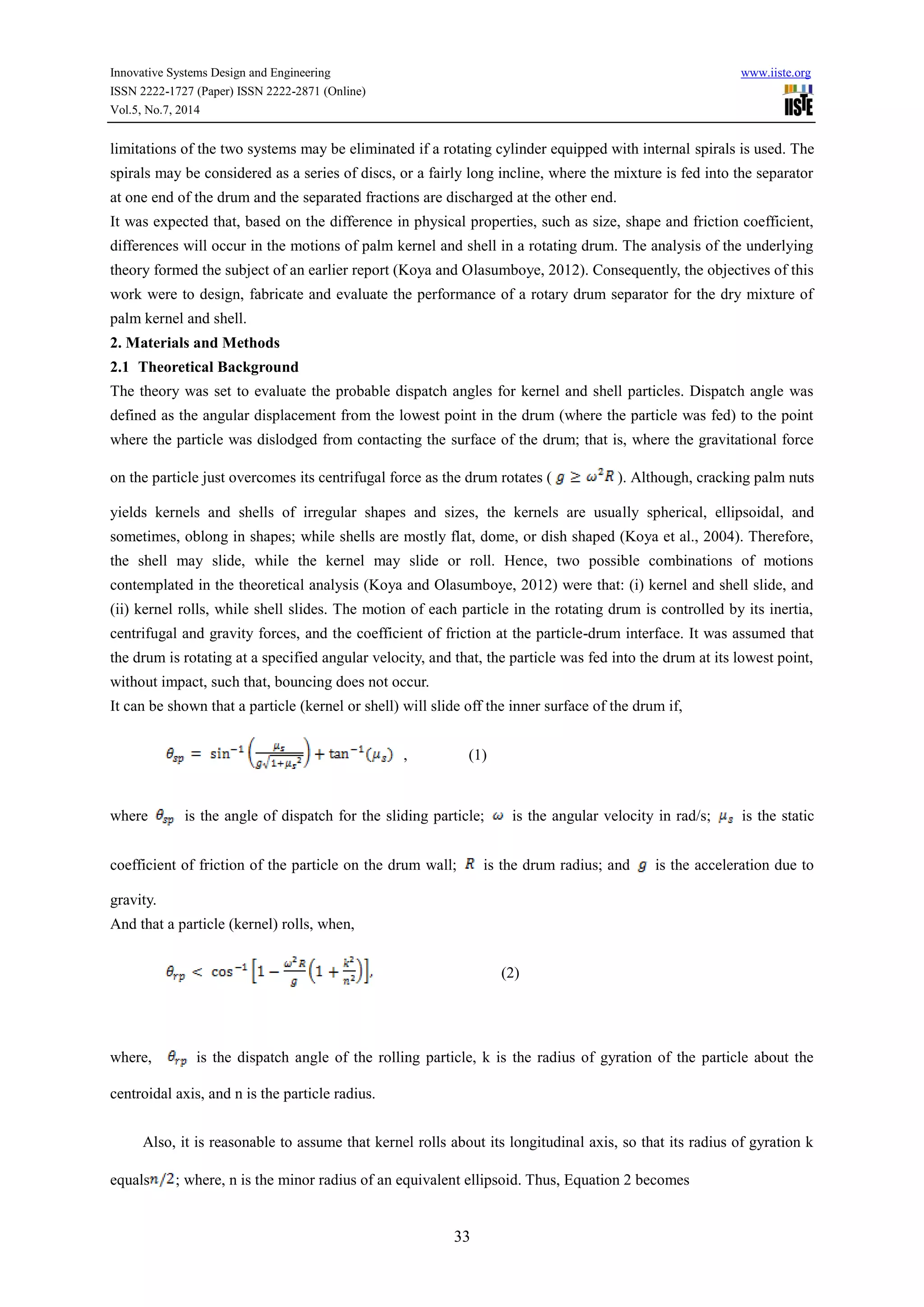 A rotary separator for the dry mixture of palm kernel and shell | PDF