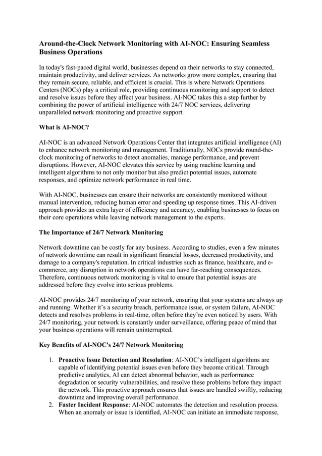 Around-the-Clock Network Monitoring with AI-NOC | PDF