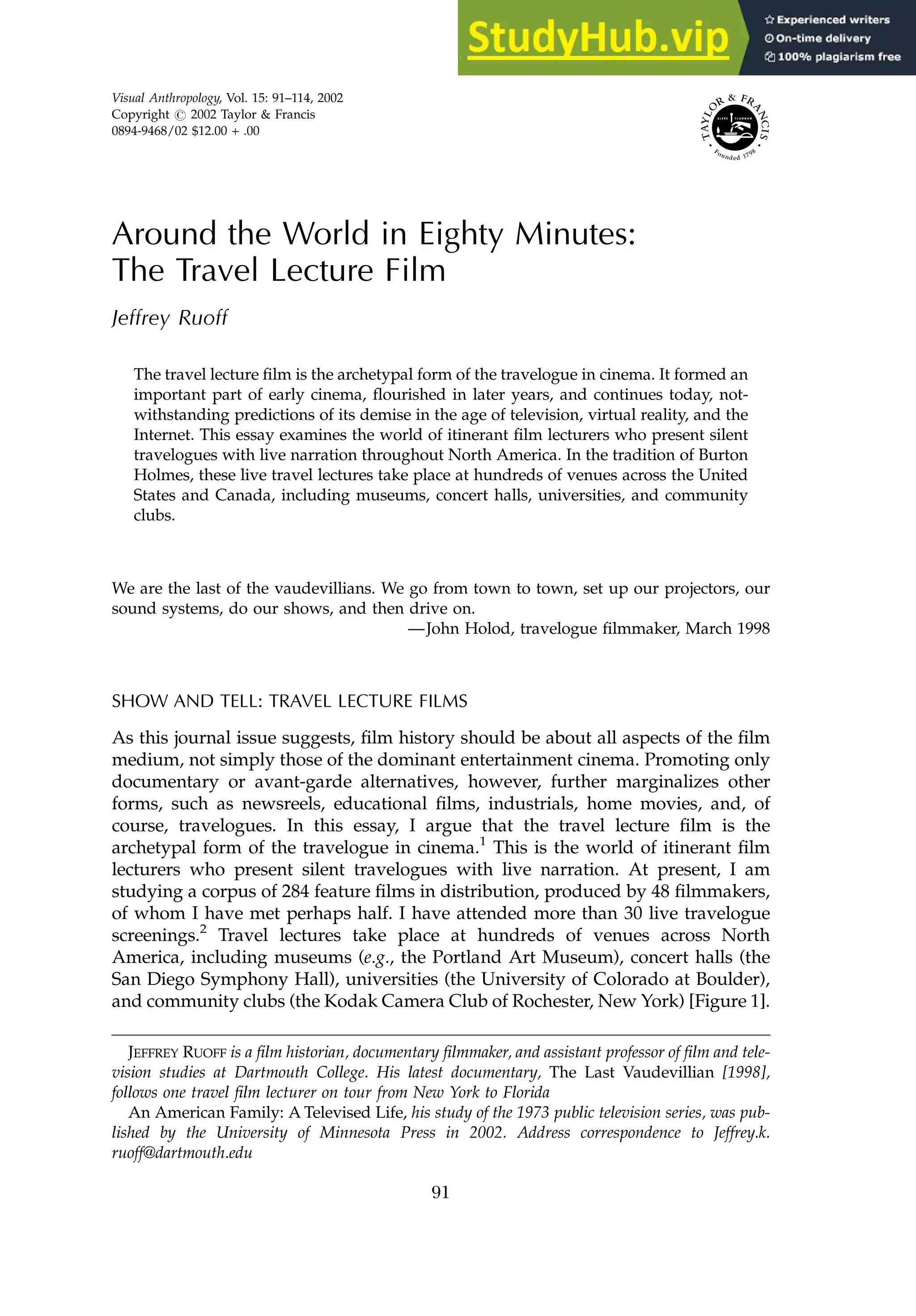 Around The World In Eighty Minutes The Travel Lecture Film | PDF