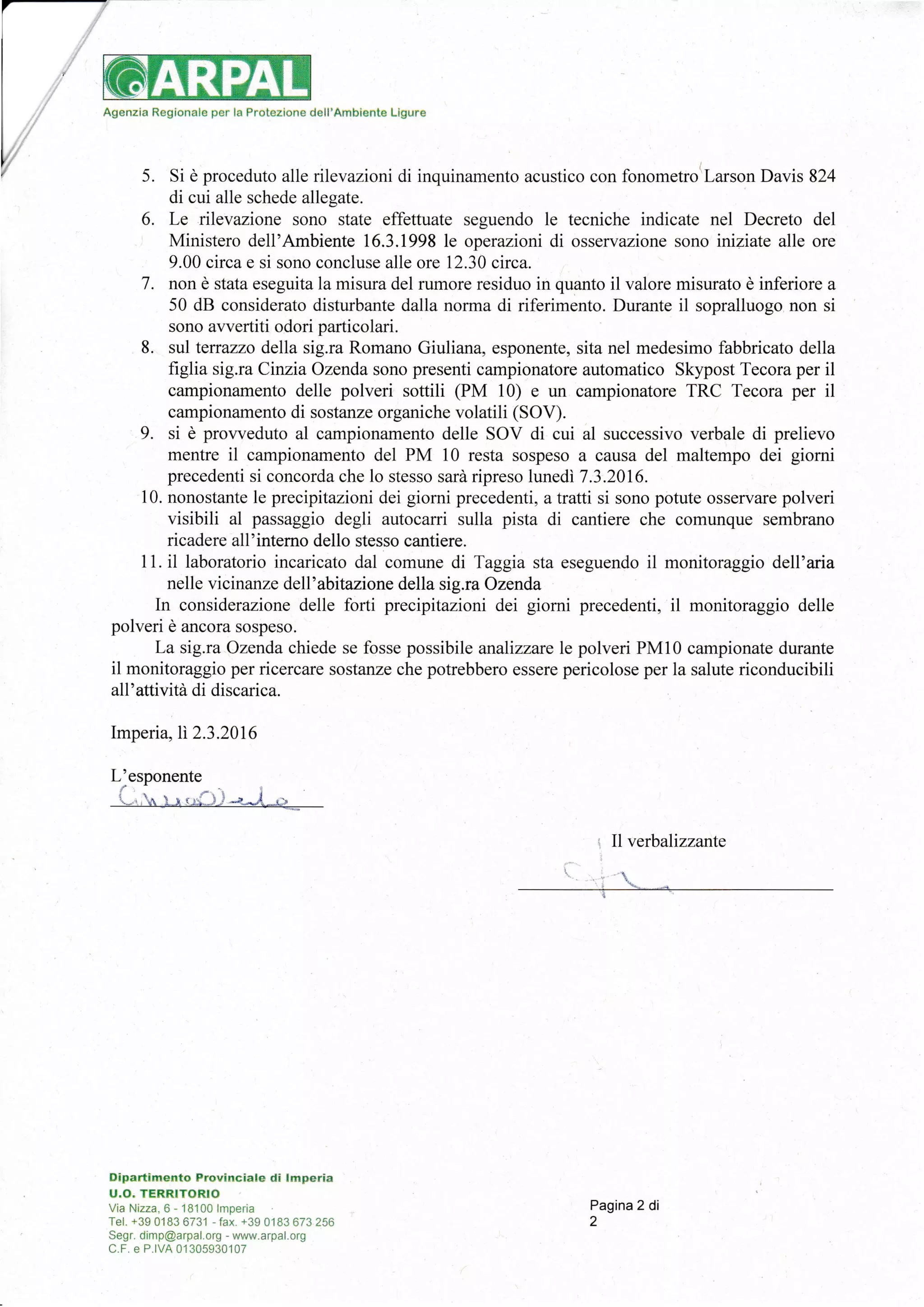 Arpal sopralluogo 2 3-16 | PDF