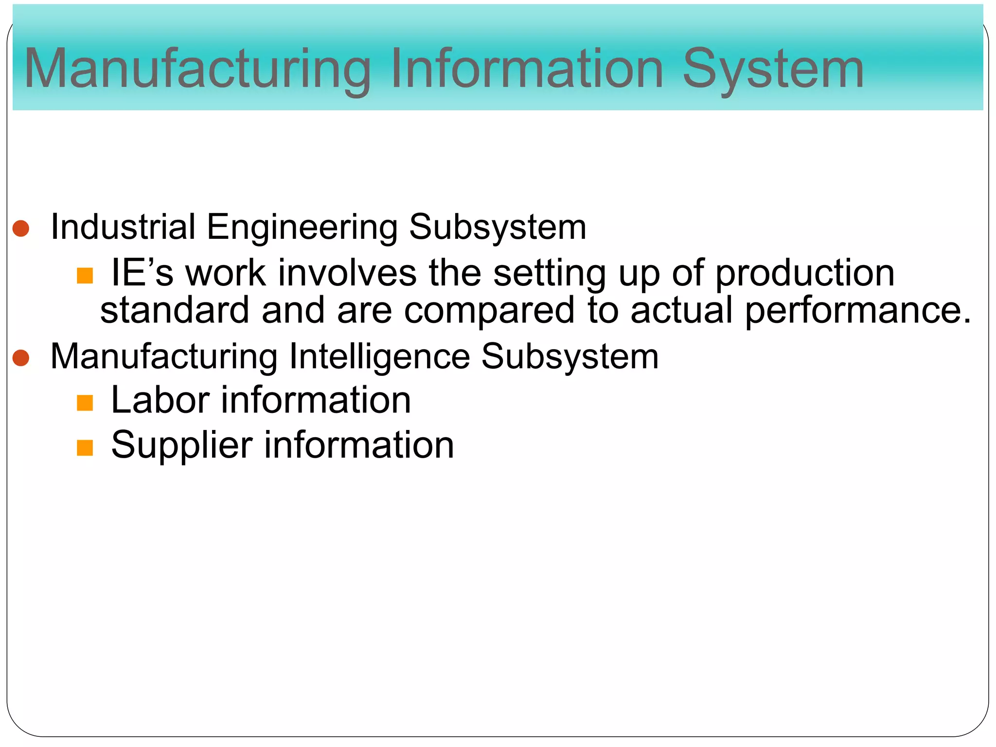 Application of MIS in manufacturing sector | PPTX