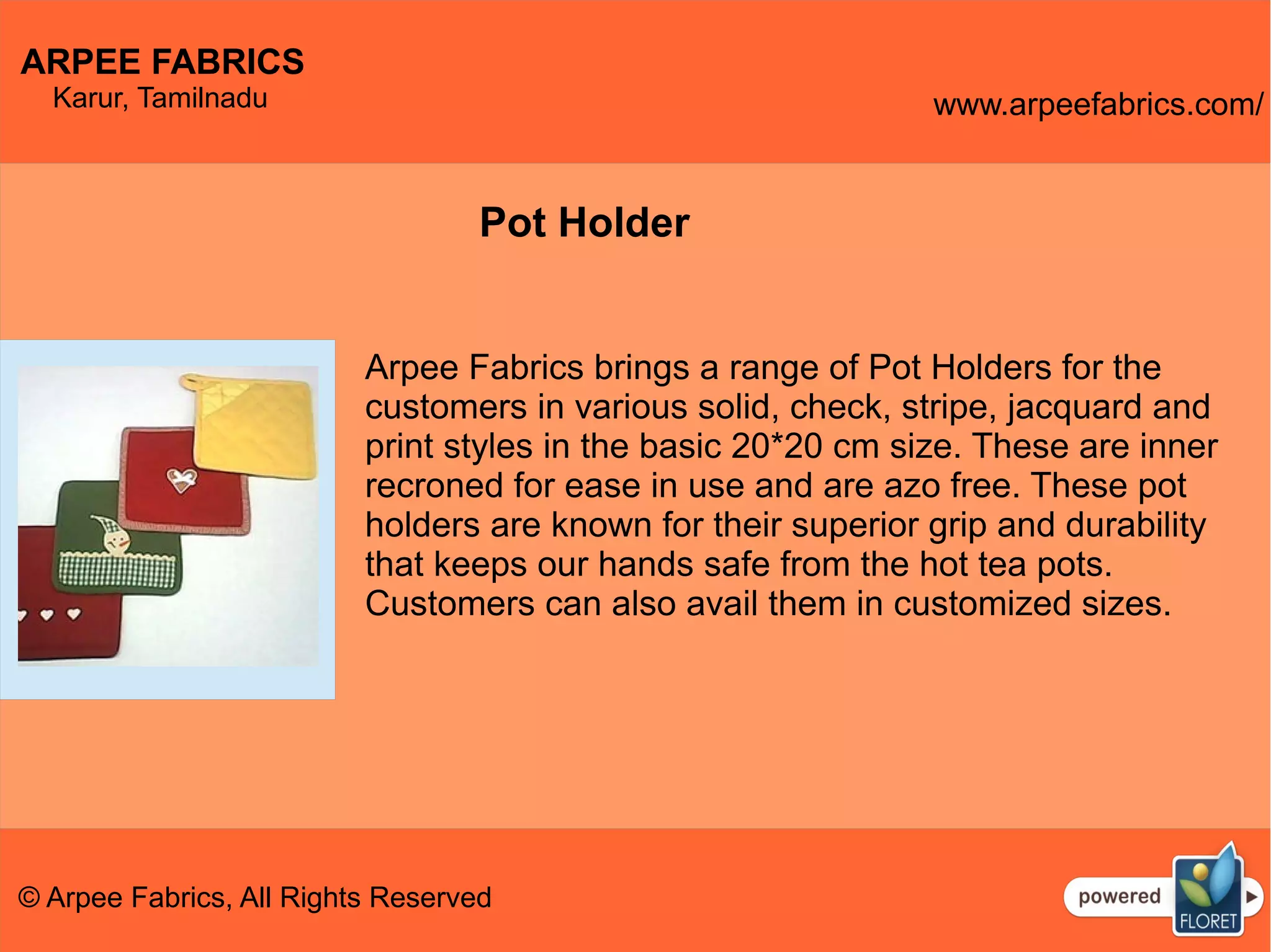 KITCHEN LENIN PRODUCTS OF ARPEE FABRICS | PPT