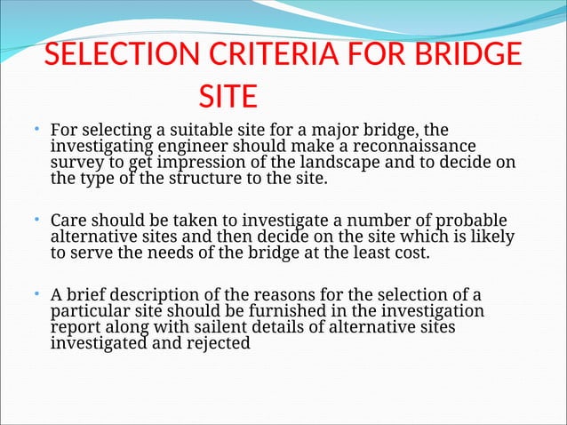 Selection Criteria of Bridges Site and Criterias.ppt | Geology | Science