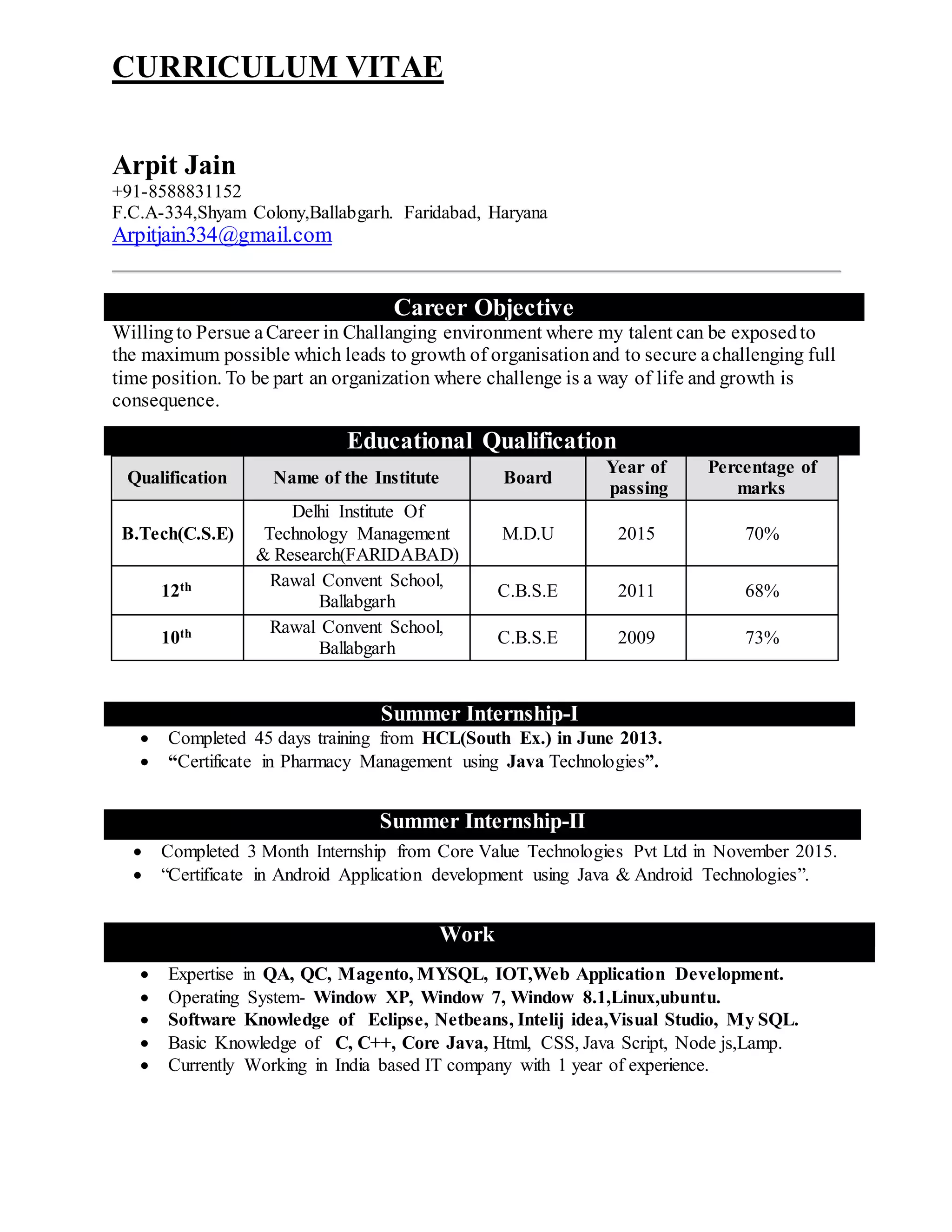 Arpit resume | DOCX