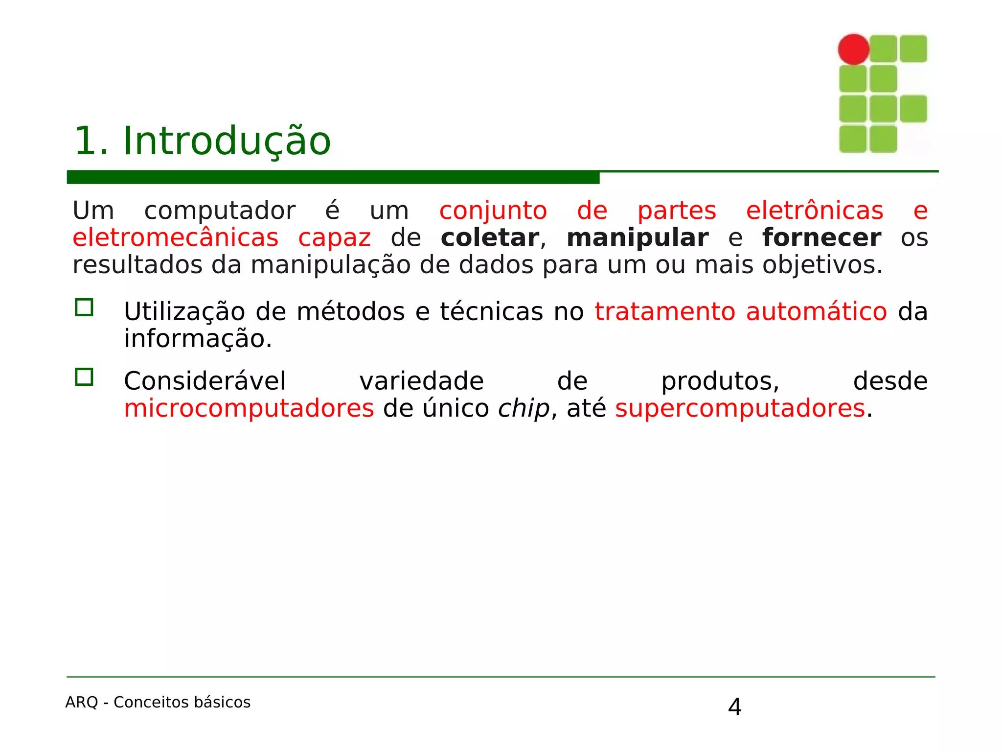 Arquitetura de Computadores: Conceitos básicos | PDF