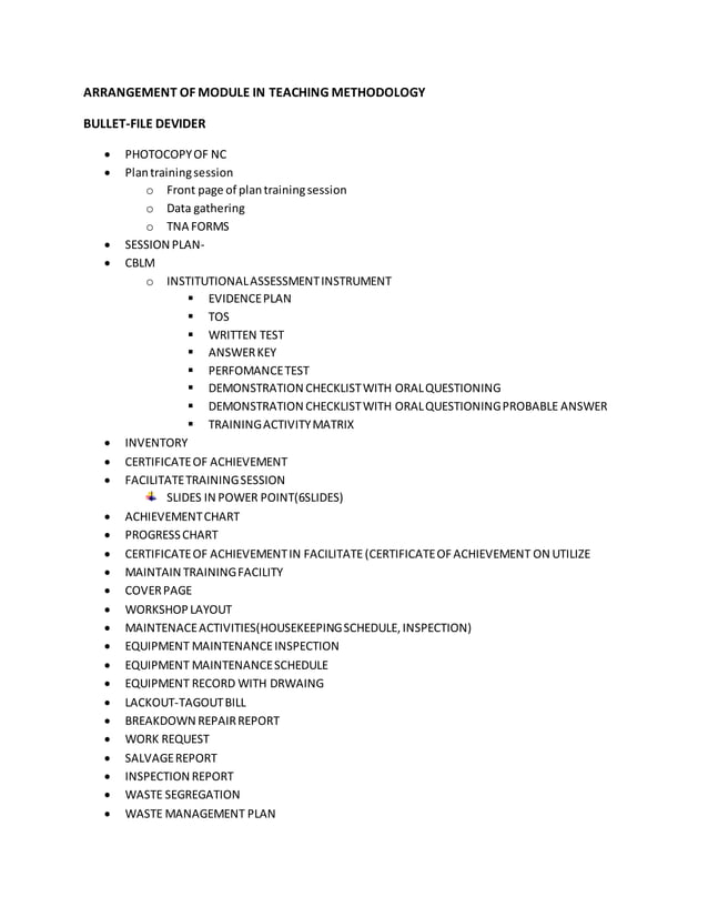 Arrangement of module in teaching methodology | DOCX