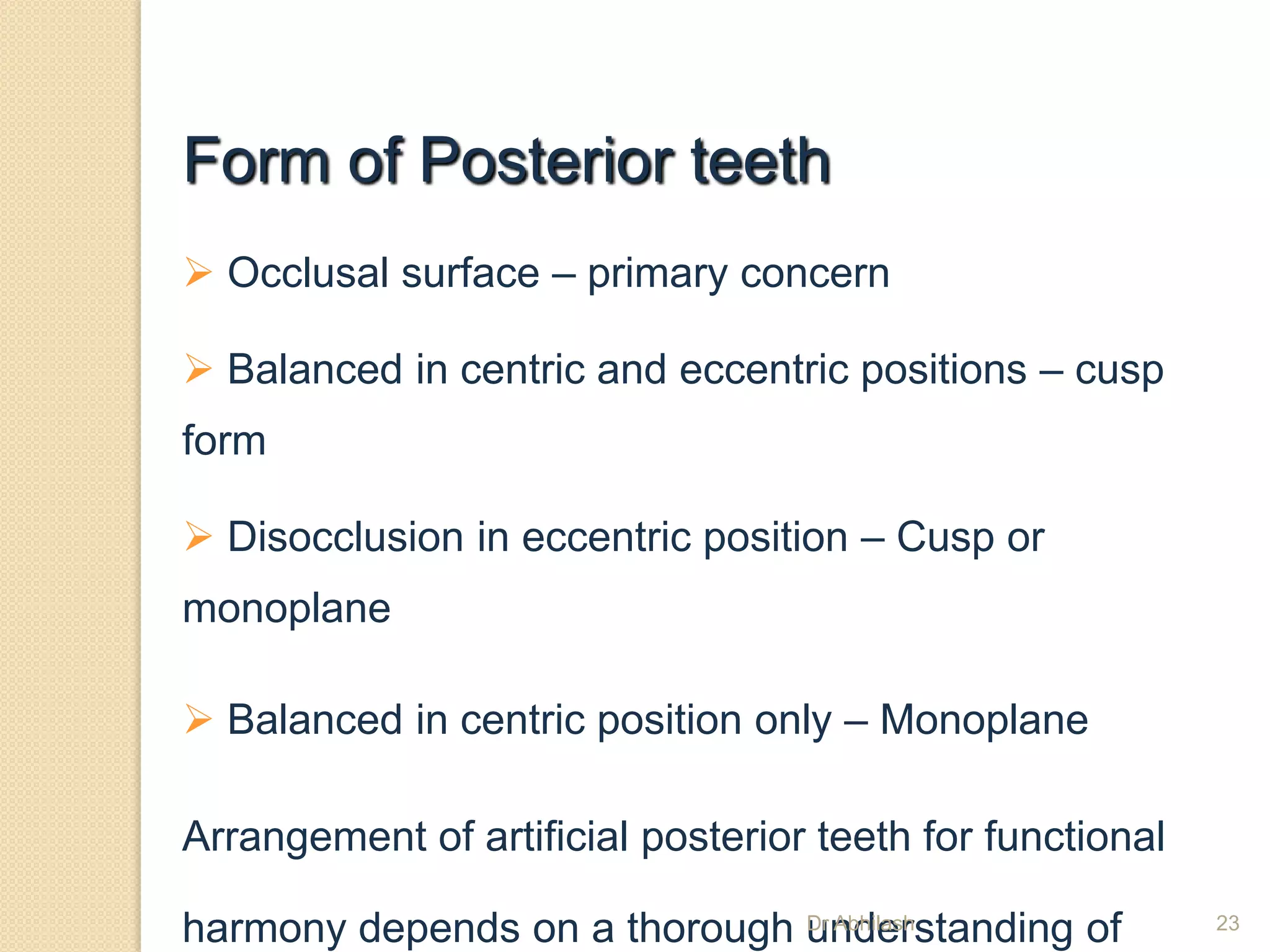 Arrangement of teeth in complete denture | PPTX