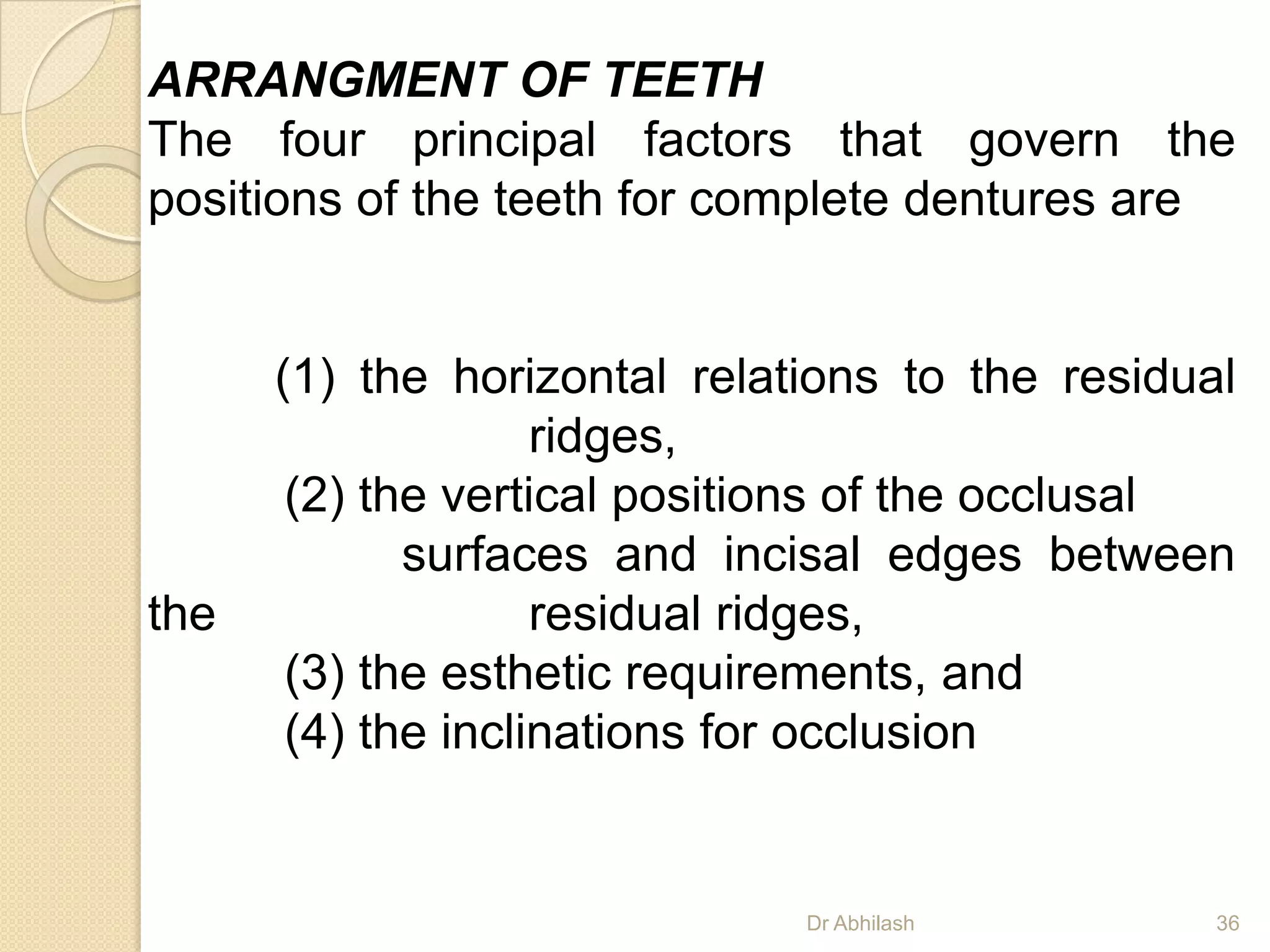 Arrangement of teeth in complete denture | PPTX