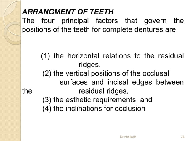 Arrangement of teeth in complete denture | PPTX